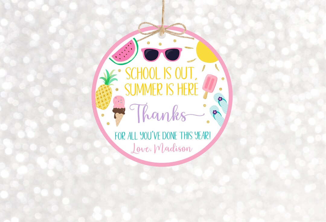 Editable Teacher Appreciation Gift Tag Thank You Tag Summer Pink Gold ...