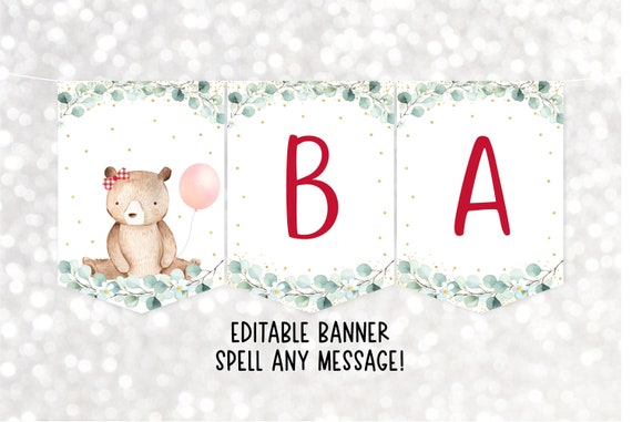 Editable Teddy Bear Picnic Birthday Banner Girl Teddy Bear Birthday ...