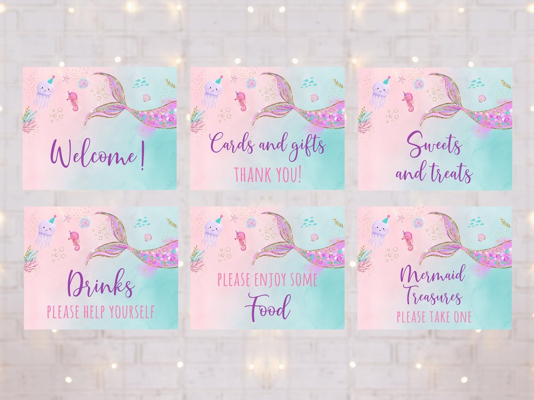 Editable Mermaid Birthday Signs Table Signs Set of 6 Party Signs Little ...
