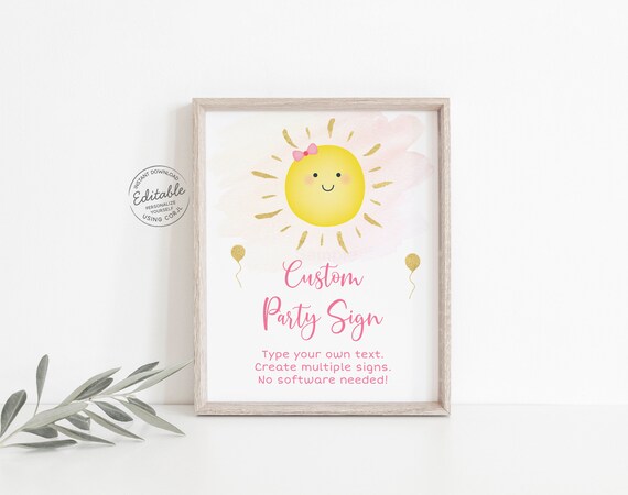 EDITABLE Sunshine Birthday Sign Sunshine Party Sign Pink & Gold ...
