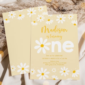 Daisy First Birthday Invitation Retro Daisy Birthday Invite Yellow ...
