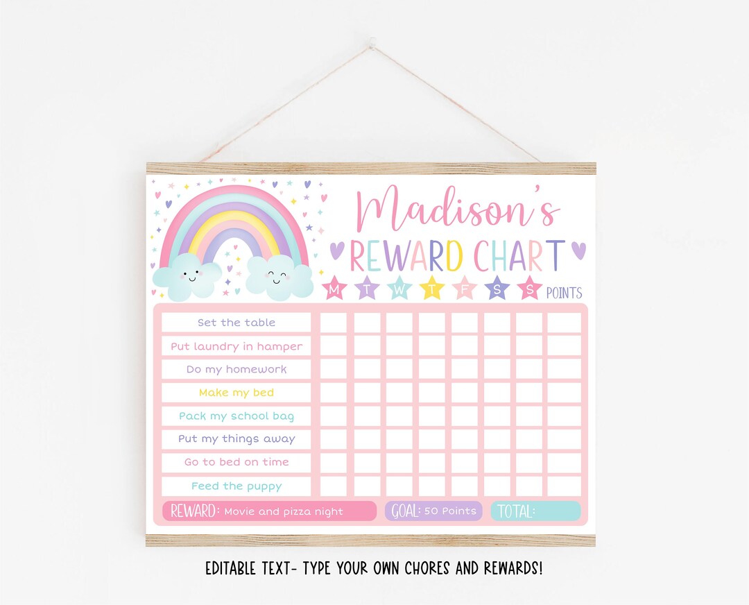 EDITABLE Rainbow Reward Chart, Rainbow Behavior Chart, Pastel Rainbow ...