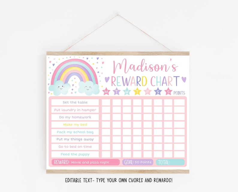 EDITABLE Rainbow Reward Chart Rainbow Behavior Chart Pastel - Etsy