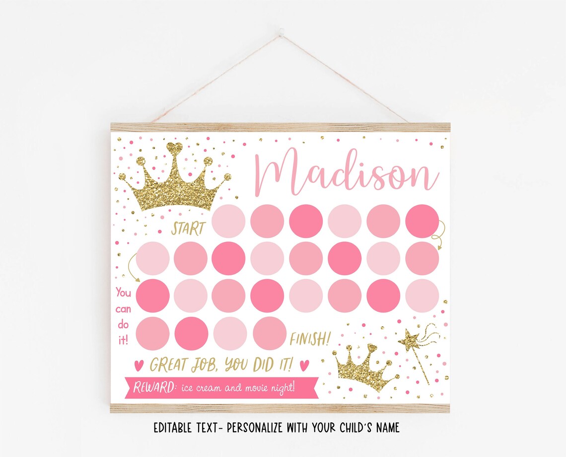 Editable Princess Reward Chart Sticker Chart Pink Gold - Etsy