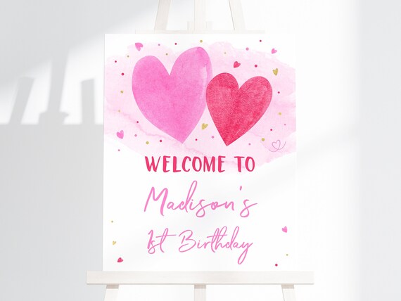 Editable Little Sweetheart Welcome Sign Pink Gold Hearts | Etsy