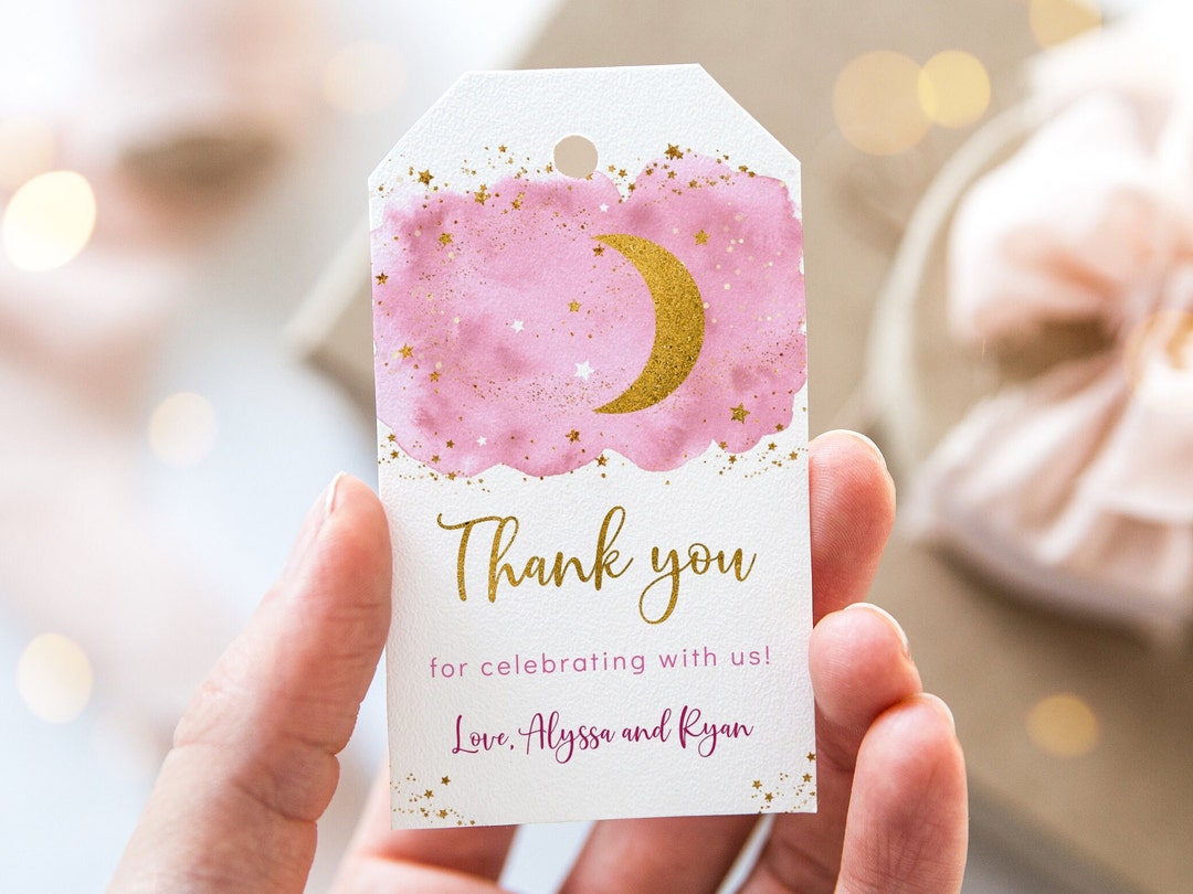 Editable Over the Moon Baby Shower Tag Favor Tag Moon Baby Shower Pink ...