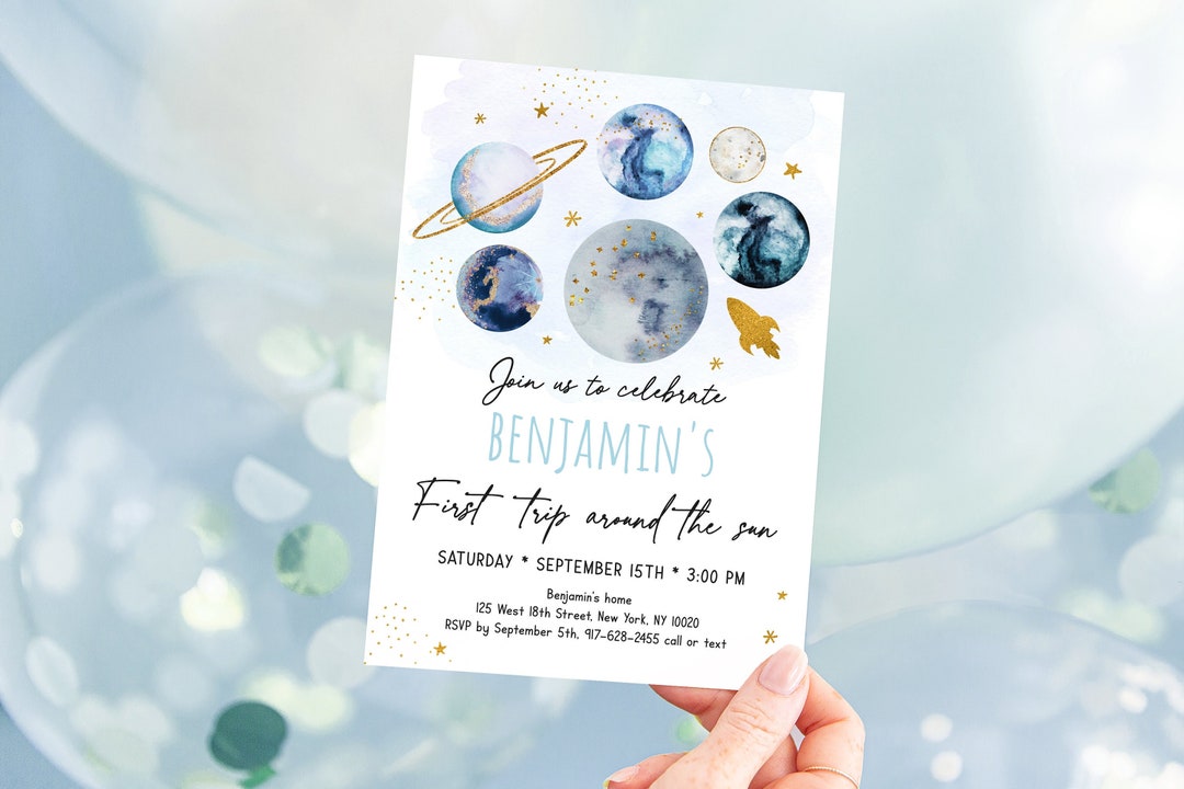 Editable Space Birthday Invitation First Trip Around the Sun - Etsy