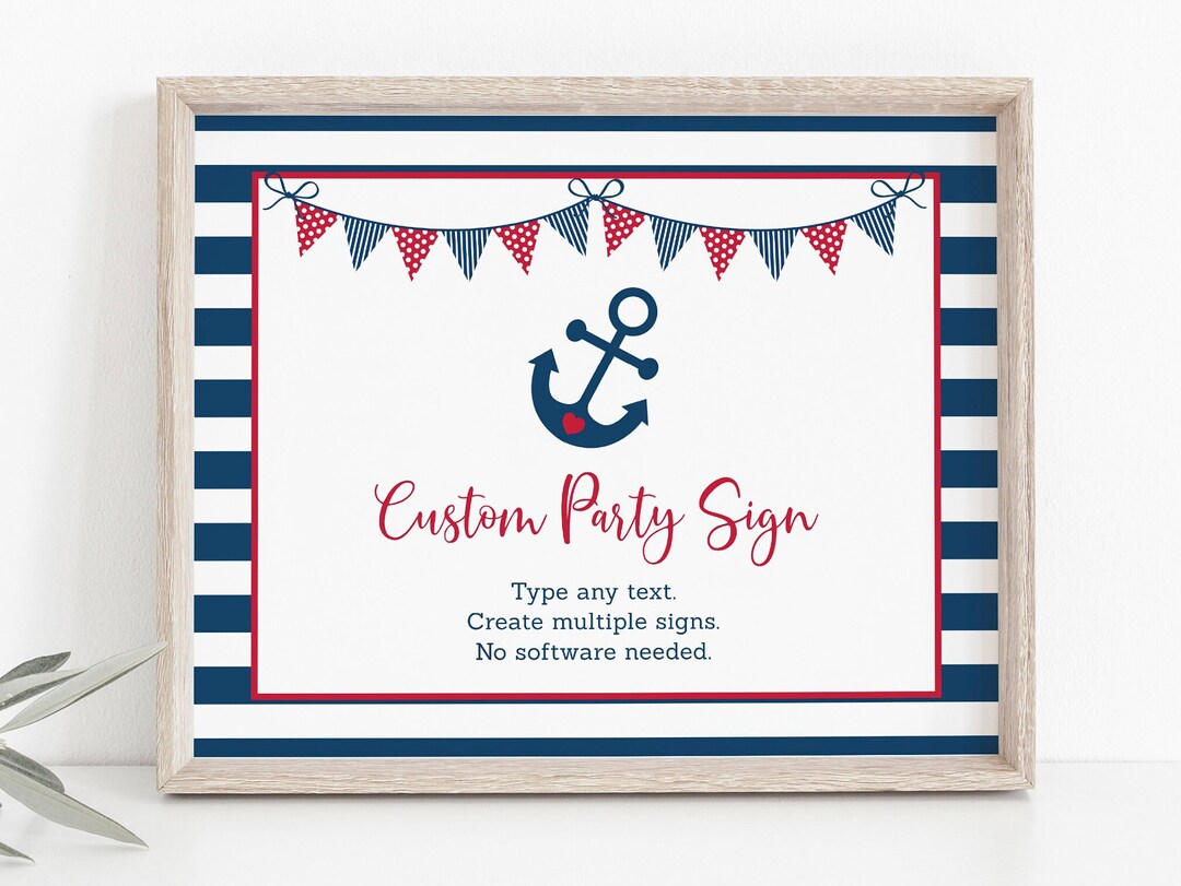 Editable Nautical Birthday Party Sign Anchor Birthday Navy & Red ...