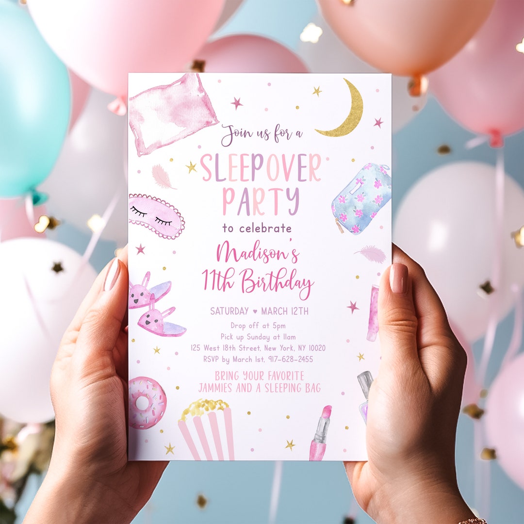 Editable Slumber Party Birthday Invitation Sleepover Birthday Invite ...