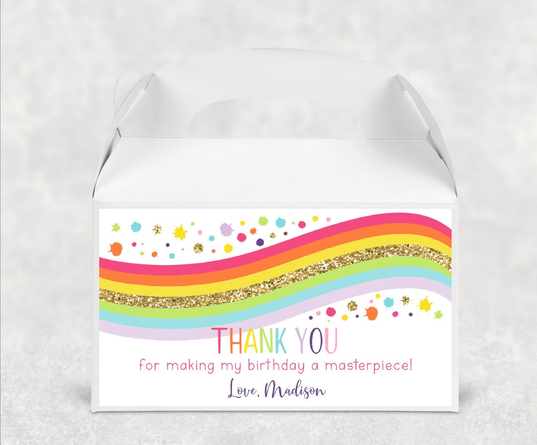Editable Art Party Birthday Favor Box Label Gable Box Label Rainbow Art ...