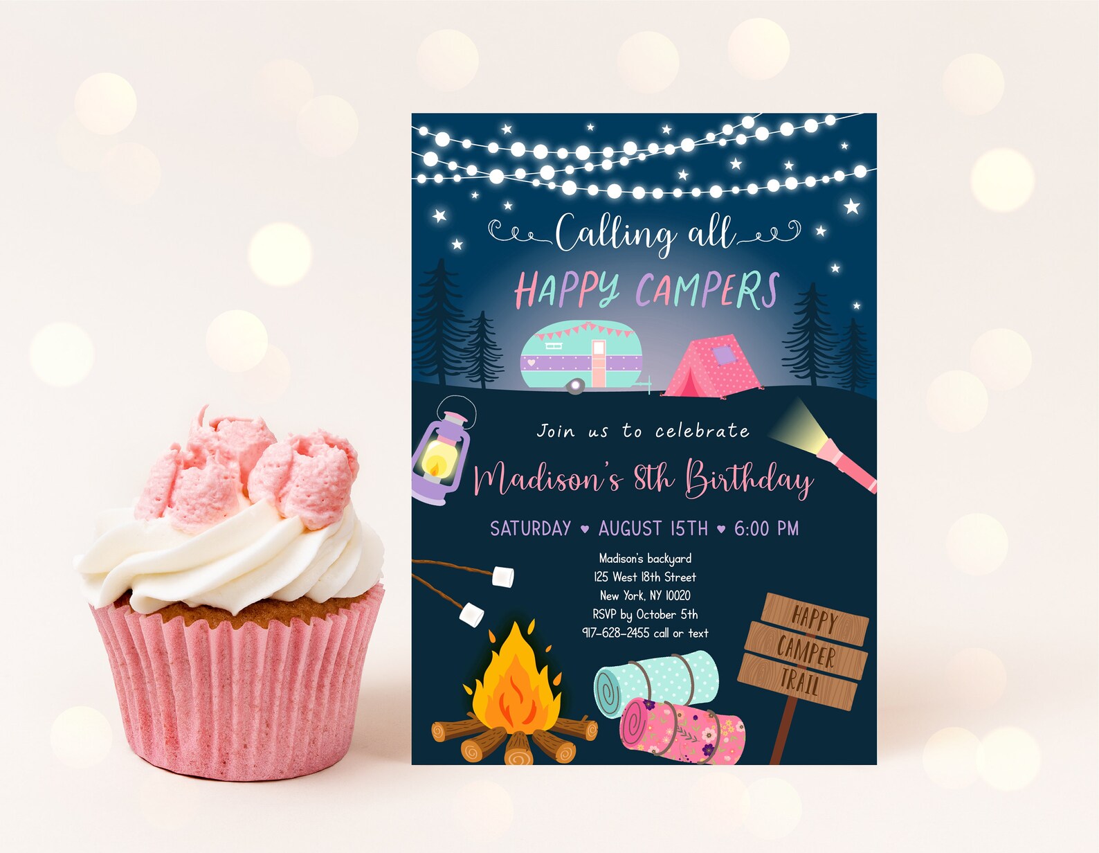 Editable Girl Camping Invitation Camping Sleepover Party - Etsy