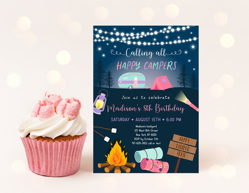 Editable Girl Camping Invitation Camping Sleepover Party - Etsy