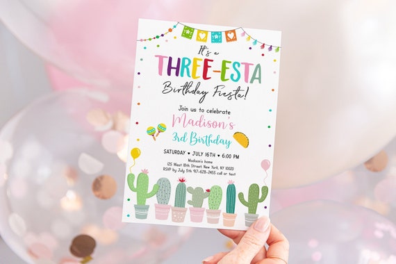 Editable Three-esta Fiesta Birthday Invitation Third Birthday | Etsy