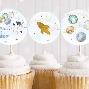 Editable Astronaut Cupcake Toppers Blue Gold Astronaut Galaxy - Etsy