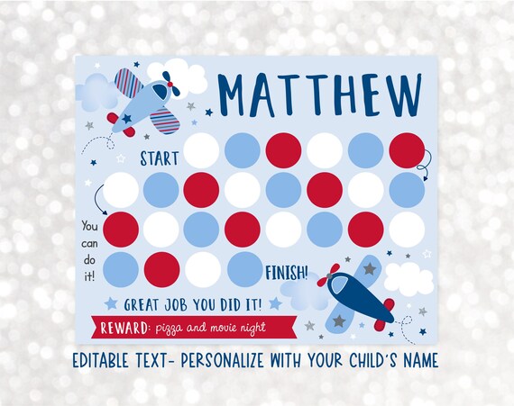 Editable Airplane Reward Chart, Airplane Sticker Chart, Boys Airplane ...