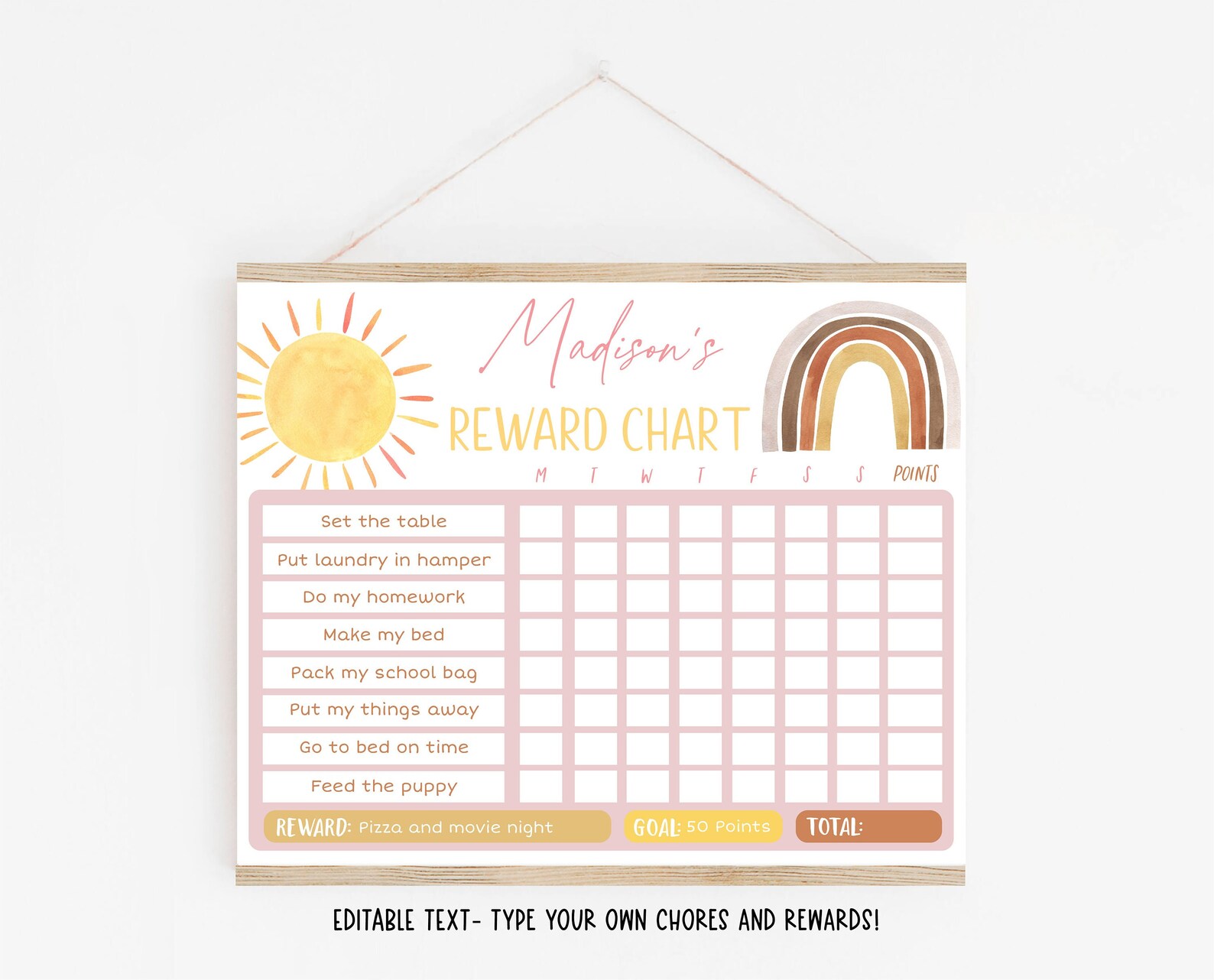 Editable Sunshine Rainbow Reward Chart Boho Sunshine Behavior - Etsy