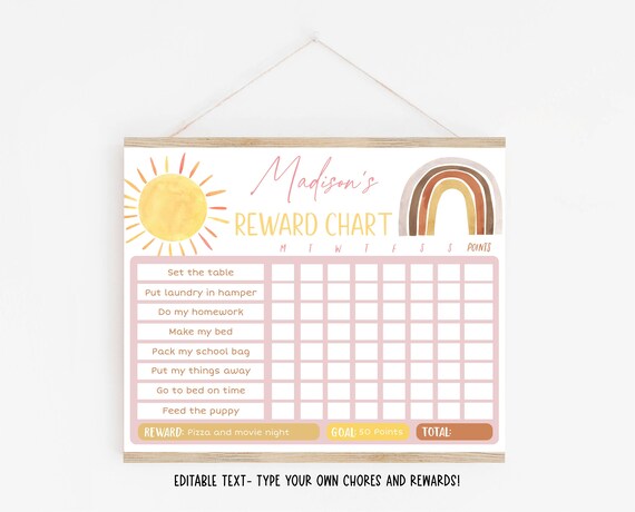 Editable Sunshine Rainbow Reward Chart, Boho Sunshine Behavior Chart ...