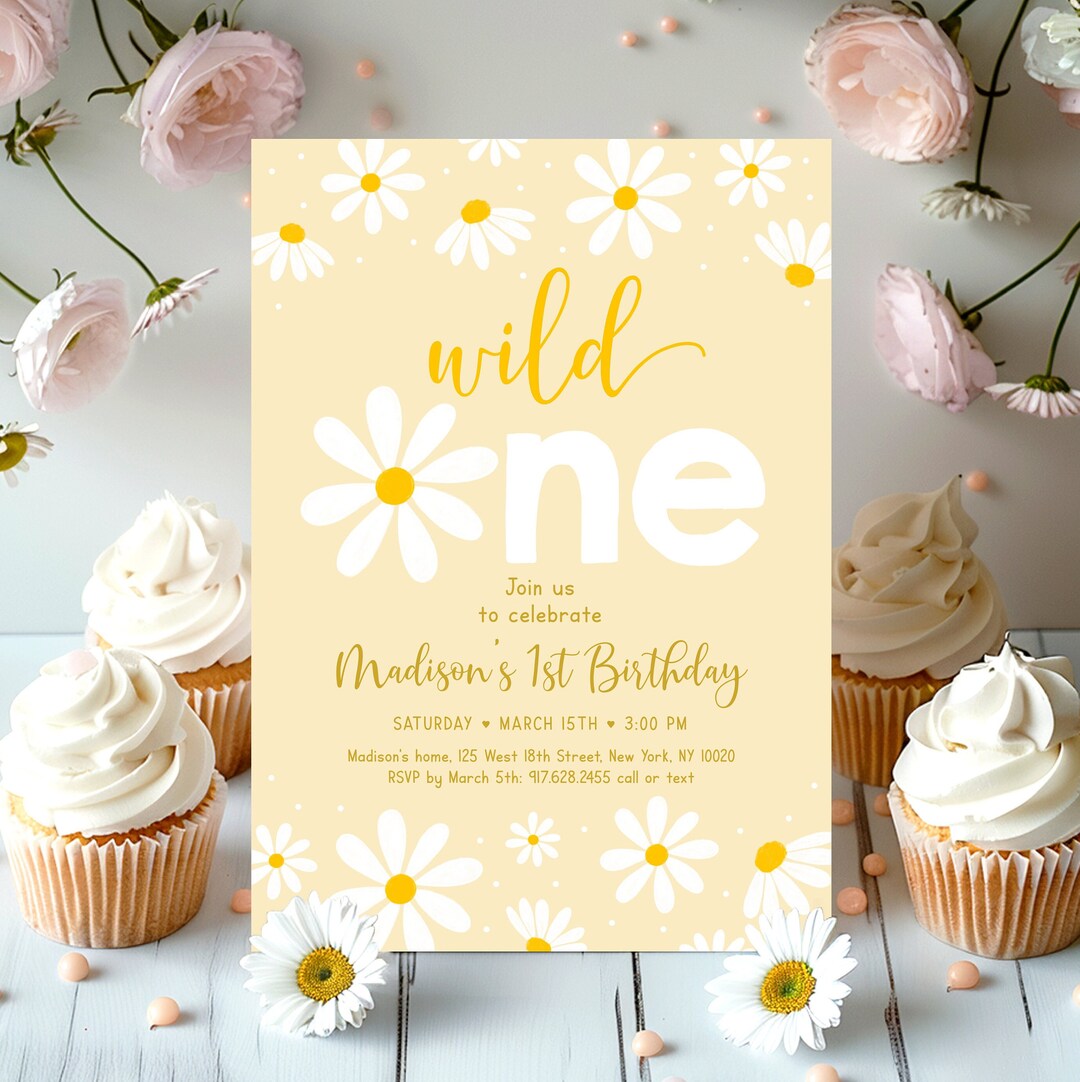Wild One Daisy Birthday Invitation Daisy First Birthday Invite Yellow ...