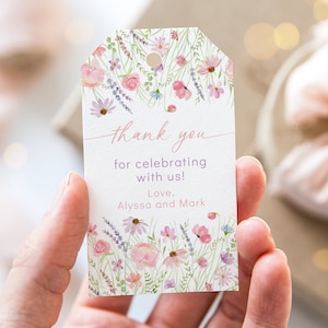Editable Wildflower Birthday Thank You Tag Favor Tag Pink Pastel ...
