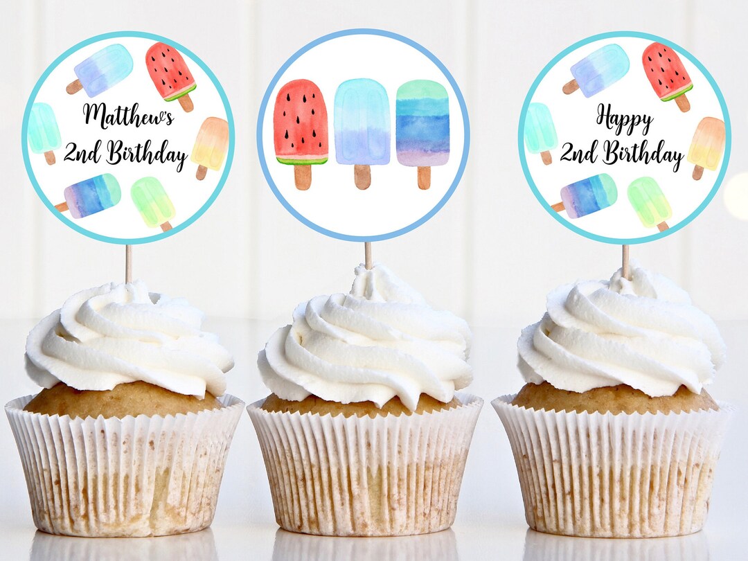 Editable Popsicle Birthday Cupcake Toppers Popsicle Party - Etsy