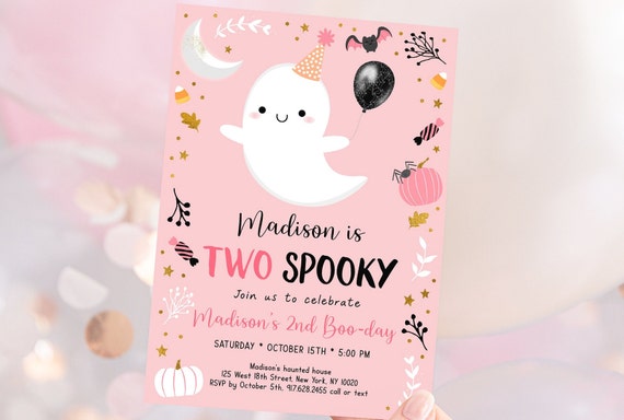 Editable TWO Spooky Ghost Birthday Invitation Halloween Ghost Second ...