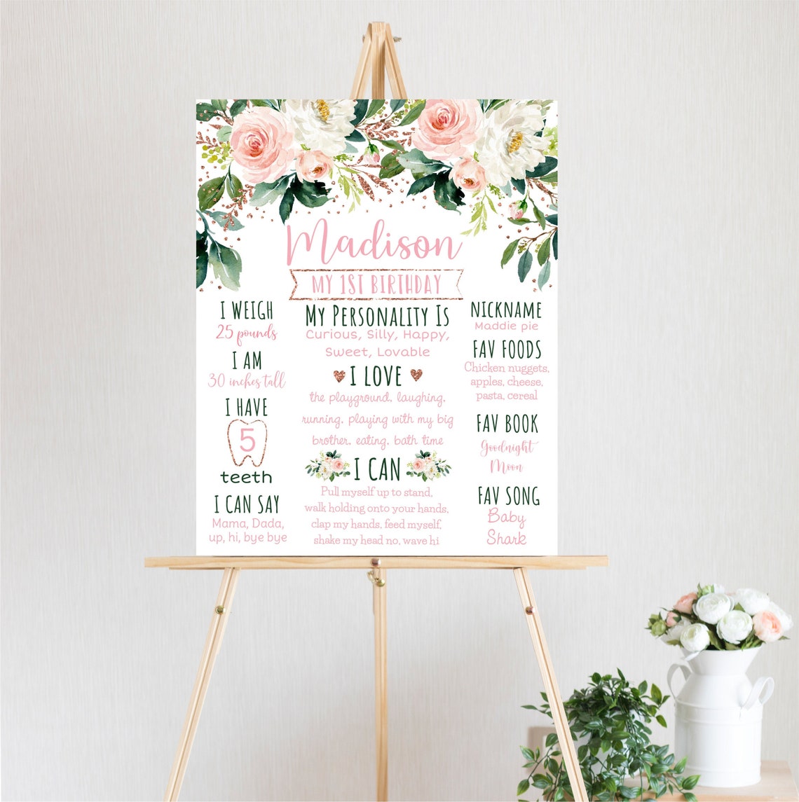 Editable Blush Floral Milestone Birthday Sign Wild One Miss | Etsy