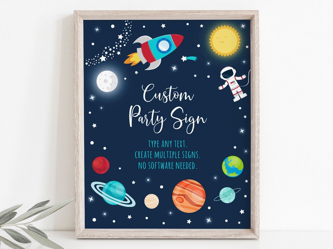 Editable Space Birthday Party Sign Astronaut Planet Outer Space ...