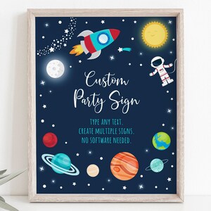 Editable Space Birthday Party Sign Astronaut Planet Outer Space ...