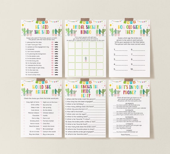 EDITABLE Fiesta Bridal Shower Games Package Couples Bridal Shower Taco ...