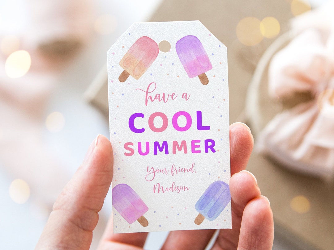 Editable Cool Summer Gift Tag Thank You Tag Pink Popsicle Schools Out ...