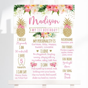 Editable Pineapple Birthday Milestone Sign Tropical Floral Pineapple ...