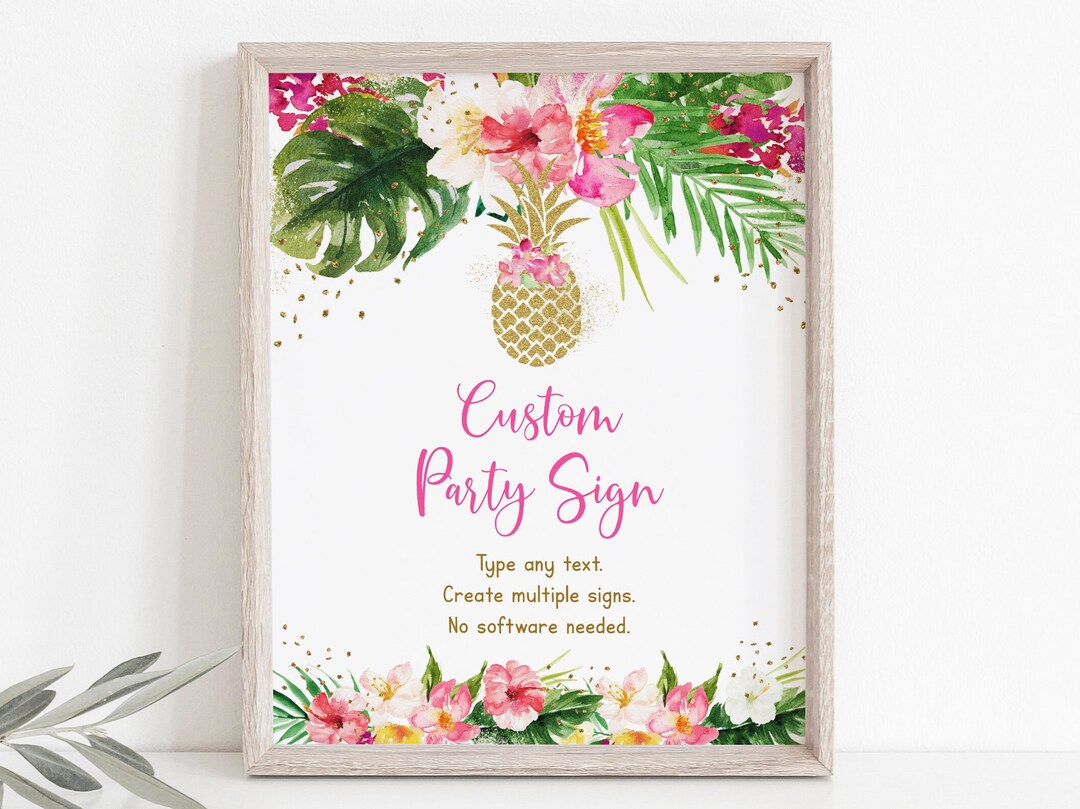 Editable Pineapple Bridal Shower Sign Pink Tropical Floral Gold ...