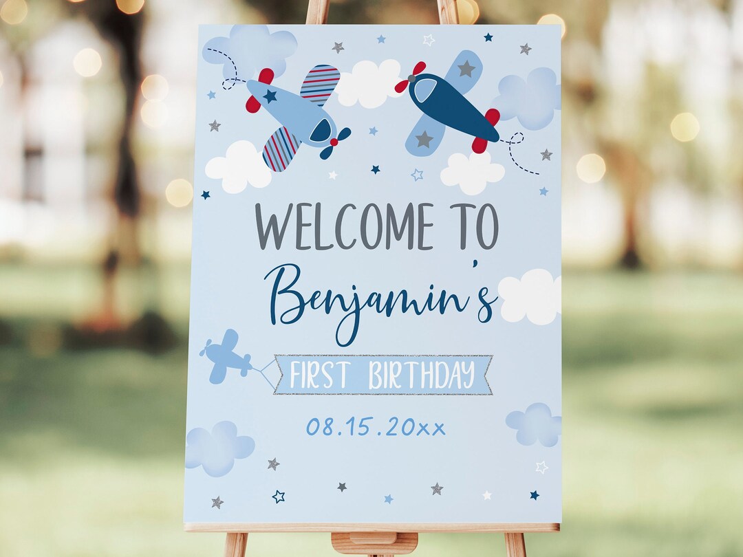 Editable Airplane Birthday Welcome Sign, Boys Airplane Party, First ...