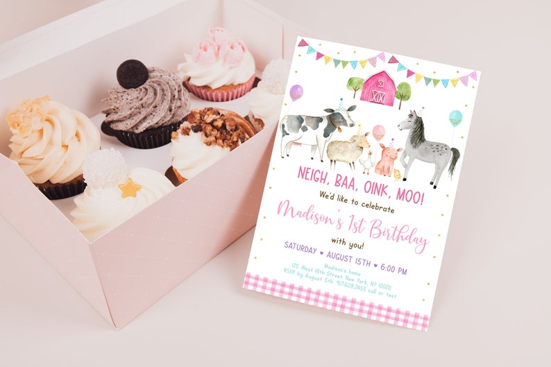 Editable Pink Farm Birthday Invitation, Digital Download A629 - Etsy