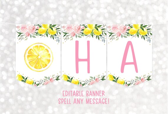 Editable Lemonade Birthday Banner Sunshine Lemonade and Fun Pink ...