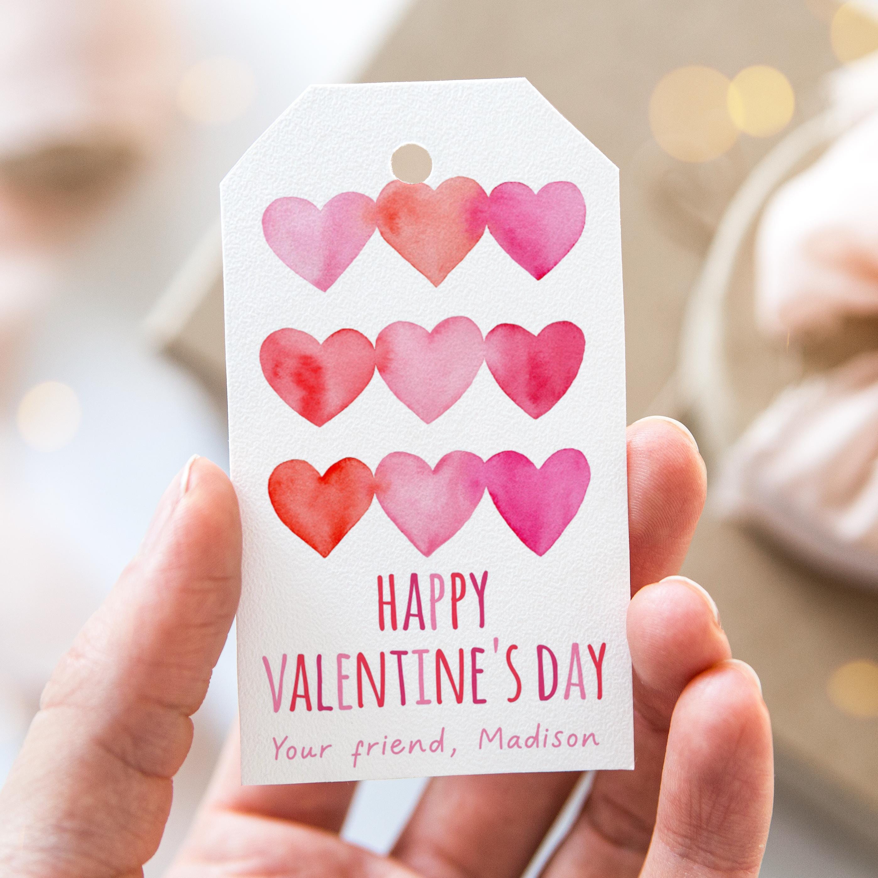 Editable Happy Valentine's Day Gift Tag Favor Tag Pink Red Watercolor ...