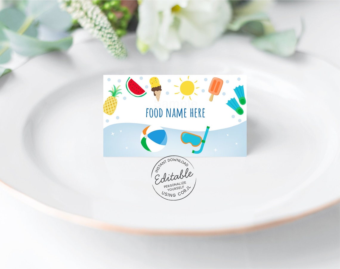 EDITABLE Pool Party Tent Cards Food Labels Place Cards Boys - Etsy