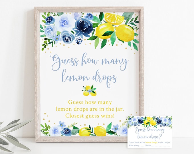 Blue Floral Lemon Guess How Many Lemon Drops Printable Citrus She Found ...