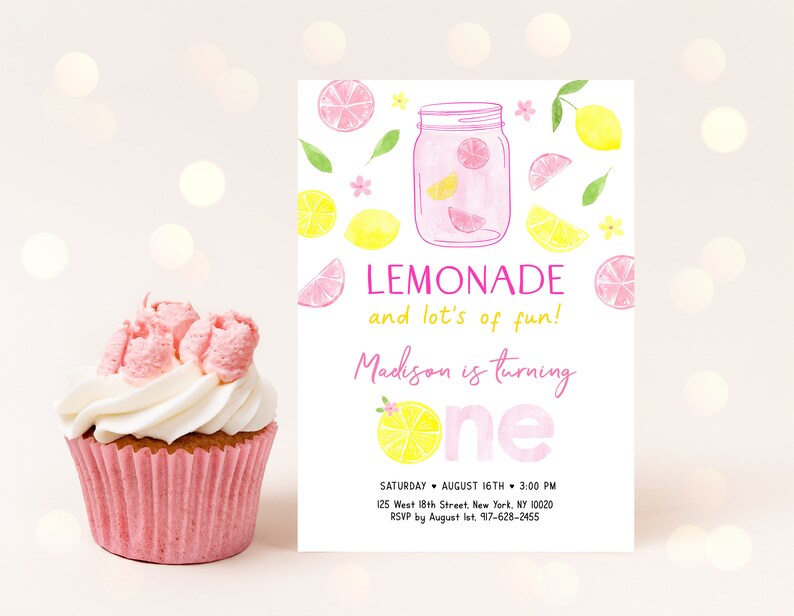 Editable Pink Lemonade First Birthday Invitation Pink - Etsy