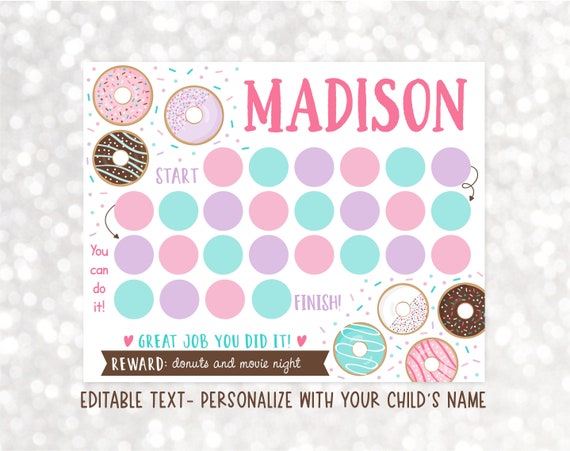 Editable Donut Reward Chart, Sticker Chart, Girls Pink Donut Potty ...