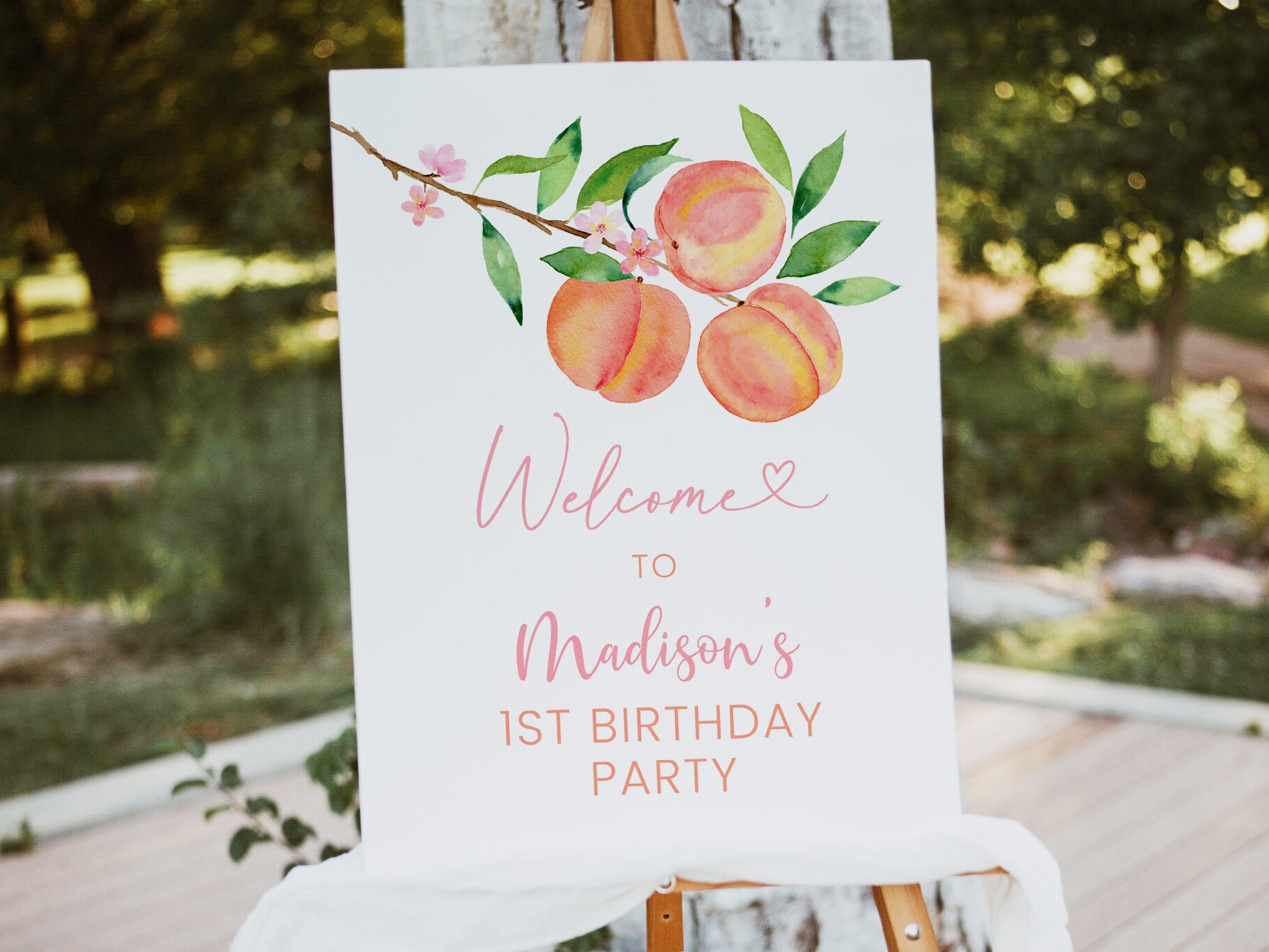 Editable Peach Birthday Welcome Sign One Sweet Peach Birthday Peach ...