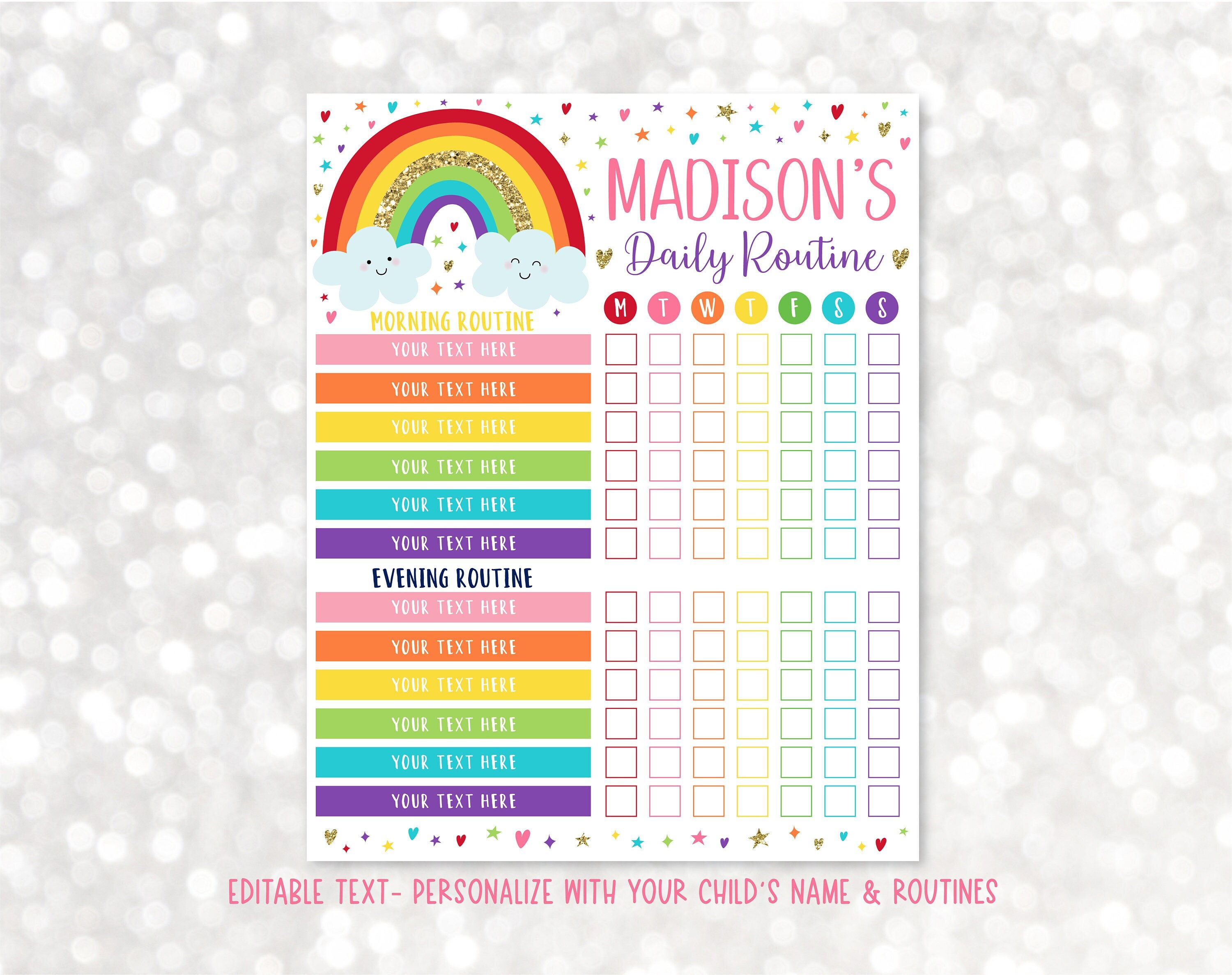 Editable Rainbow Daily Routine Chart Daily Schedule Morning & | Etsy