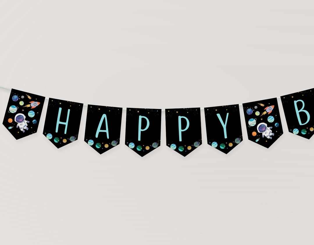 Editable Space Birthday Banner Galaxy Birthday Banner Astronaut Planets ...