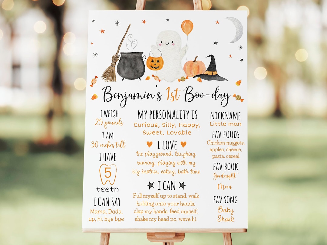 Editable Spooky One Ghost First Birthday Milestone Sign Ghost First ...