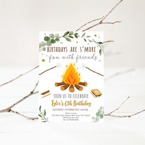 EDITABLE S'mores Birthday Invitation, Camping, Campfire, Bonfire, Smore ...