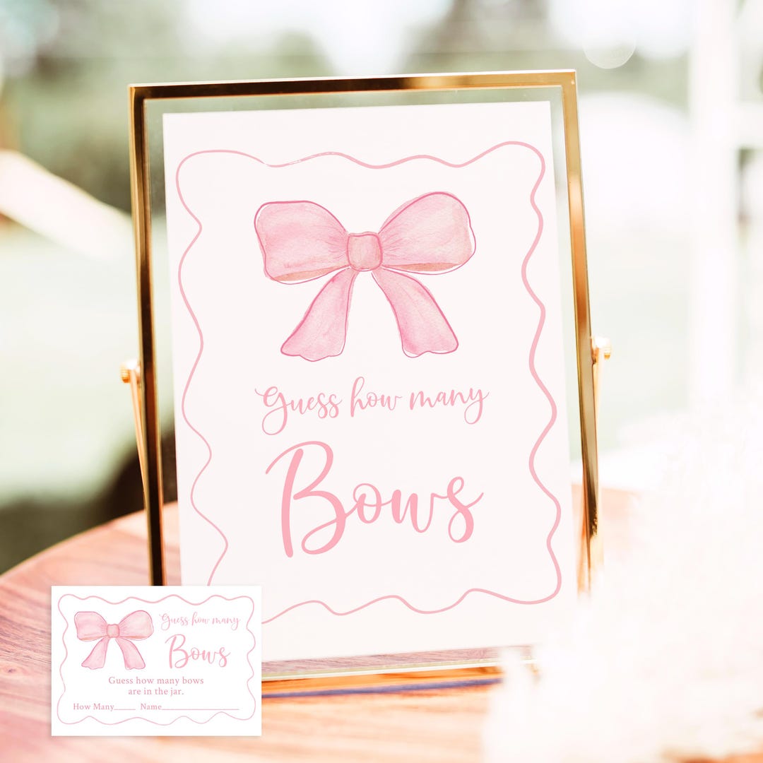 Pink Bow Guess How Many Game, Pink Bow Birthday Party, Watercolor Bow ...