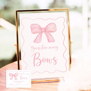 Pink Bow Guess How Many Game, Pink Bow Birthday Party, Watercolor Bow ...