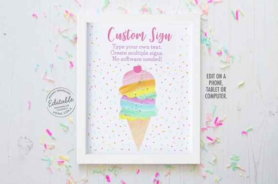 EDITABLE Ice Cream Birthday Sign, Ice Cream Birthday Party Sign ...