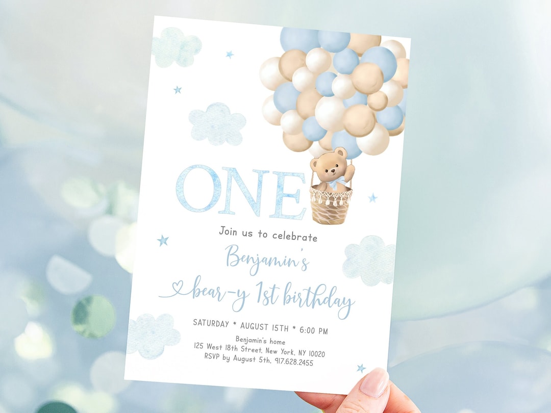 Editable Teddy Bear Boy First Birthday Invitation Teddy Bear - Etsy