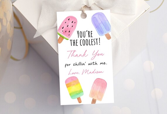 Editable Popsicle Birthday Thank You Tags Favor Tags You're The Coolest ...